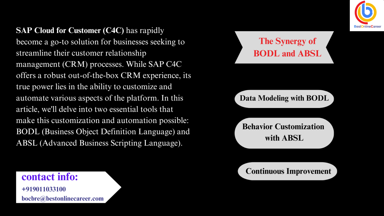 Unlocking Customization and Automation in SAP C4C: Exploring BODL and ABSL Unlocking Customization and Automation in SAP C4C: Exploring BODL and ABSL