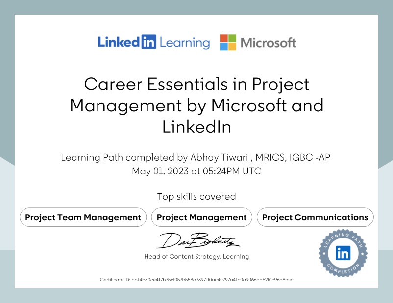 Abhay Tiwari , MRICS, IGBC -AP on LinkedIn: Certificate of Completion Abhay Tiwari , MRICS, IGBC -AP on LinkedIn: Certificate of Completion