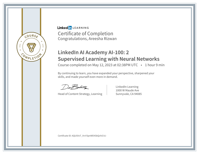 Areesha Rizwan on LinkedIn: Certificate of Completion Areesha Rizwan on LinkedIn: Certificate of Completion