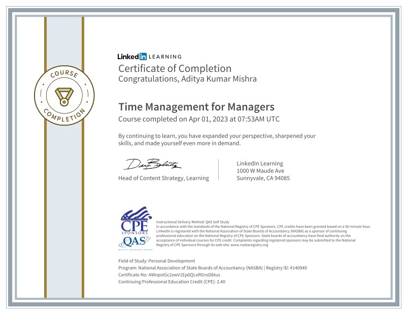 Aditya Kumar Mishra on LinkedIn: Certificate of Completion Aditya Kumar Mishra on LinkedIn: Certificate of Completion