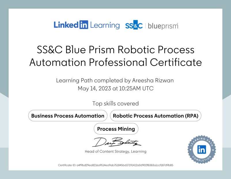 Areesha Rizwan on LinkedIn: Certificate of Completion Areesha Rizwan on LinkedIn: Certificate of Completion