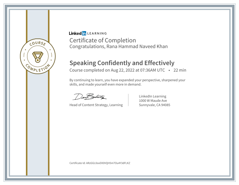 Rana Hammad Naveed Khan on LinkedIn: Certificate of Completion Rana Hammad Naveed Khan on LinkedIn: Certificate of Completion