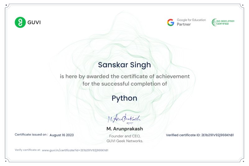Sanskar Singh on LinkedIn: #guvi #google #python Sanskar Singh on LinkedIn: #guvi #google #python