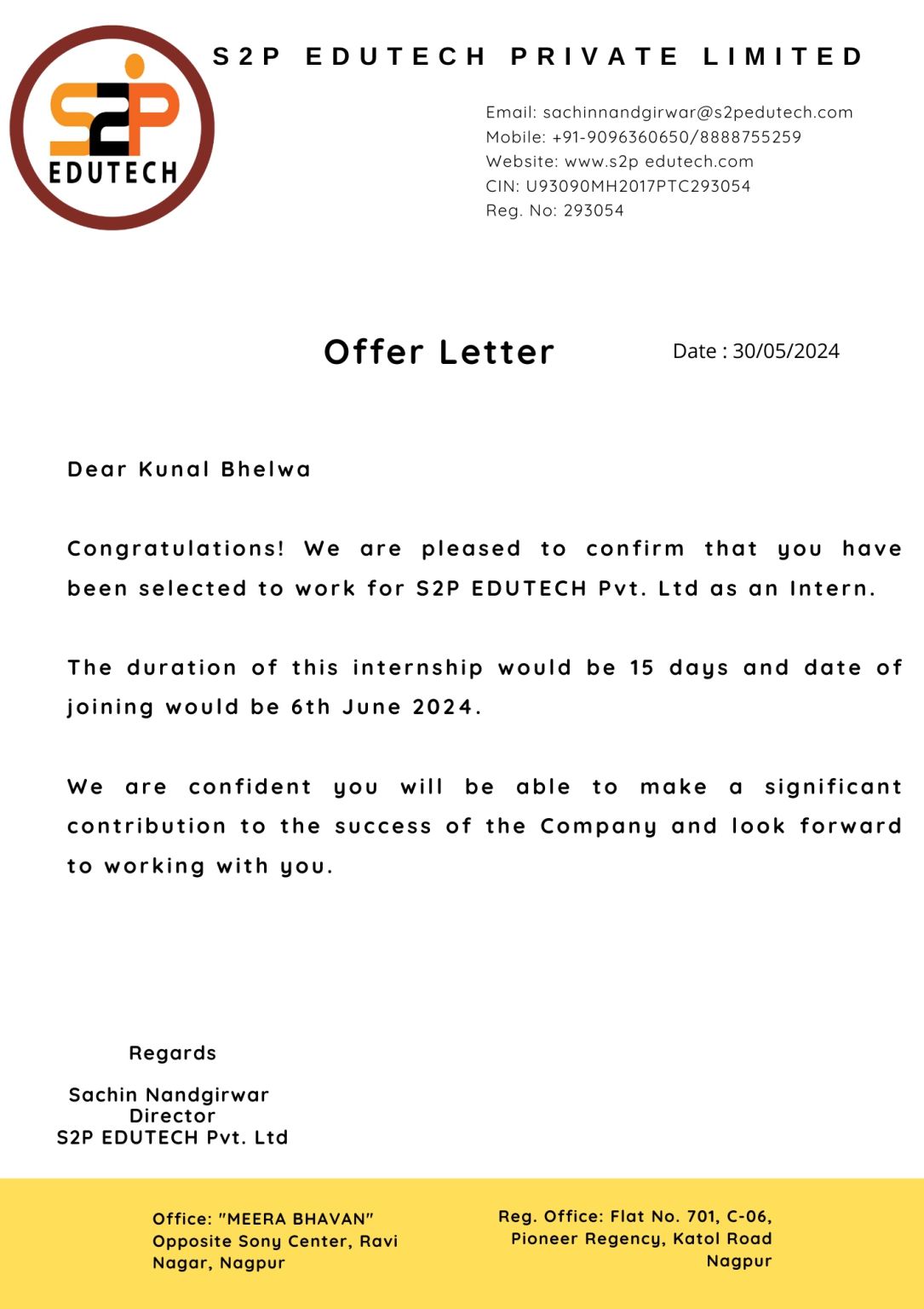 Kunal Bhelwa on LinkedIn: #internship #s2pedutech #careergrowth Kunal Bhelwa on LinkedIn: #internship #s2pedutech #careergrowth