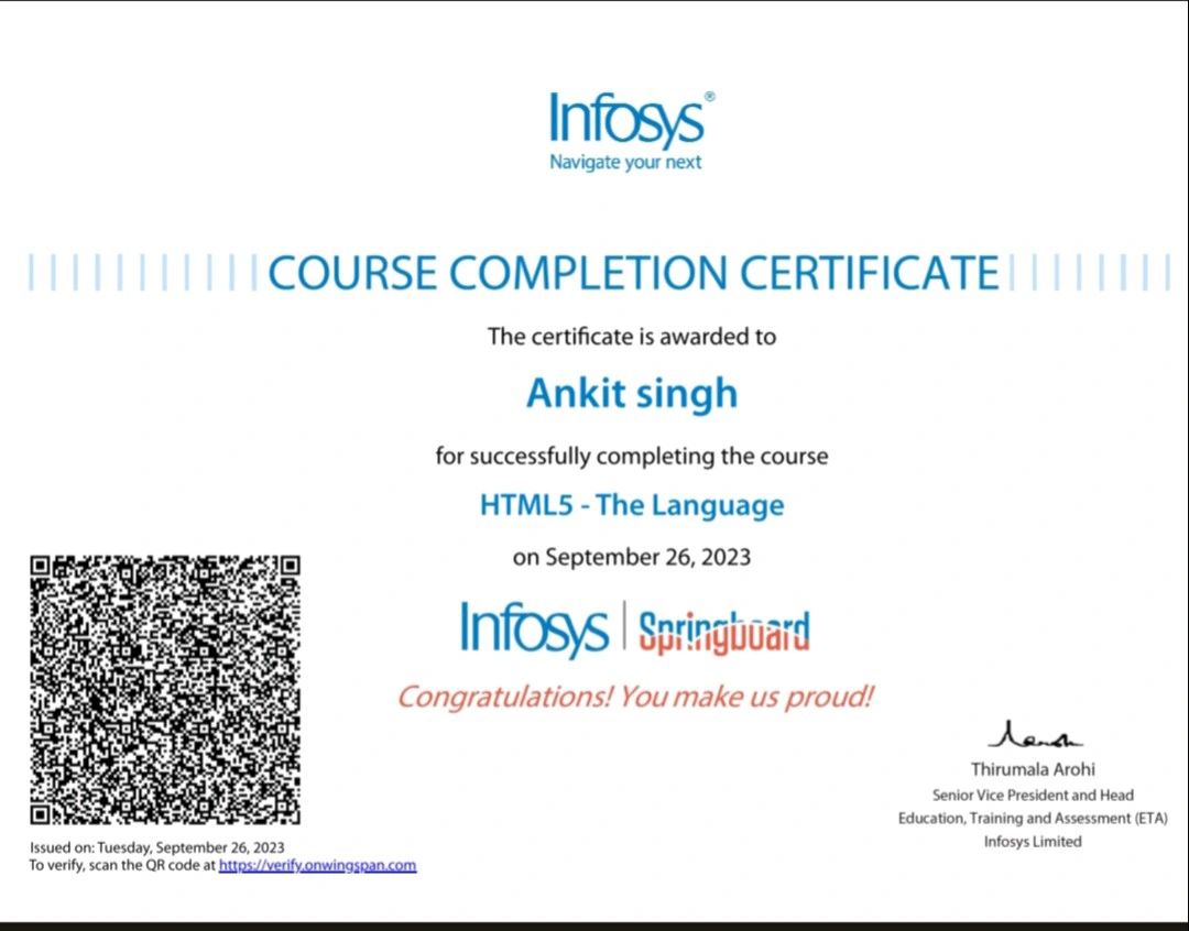 Ankit Singh on LinkedIn: #html5 #webdevelopment #certification Ankit Singh on LinkedIn: #html5 #webdevelopment #certification