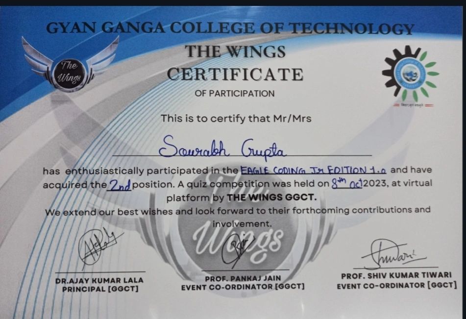 SOURABH GUPTA on LinkedIn: #certification #codingchallenge #ggits SOURABH GUPTA on LinkedIn: #certification #codingchallenge #ggits