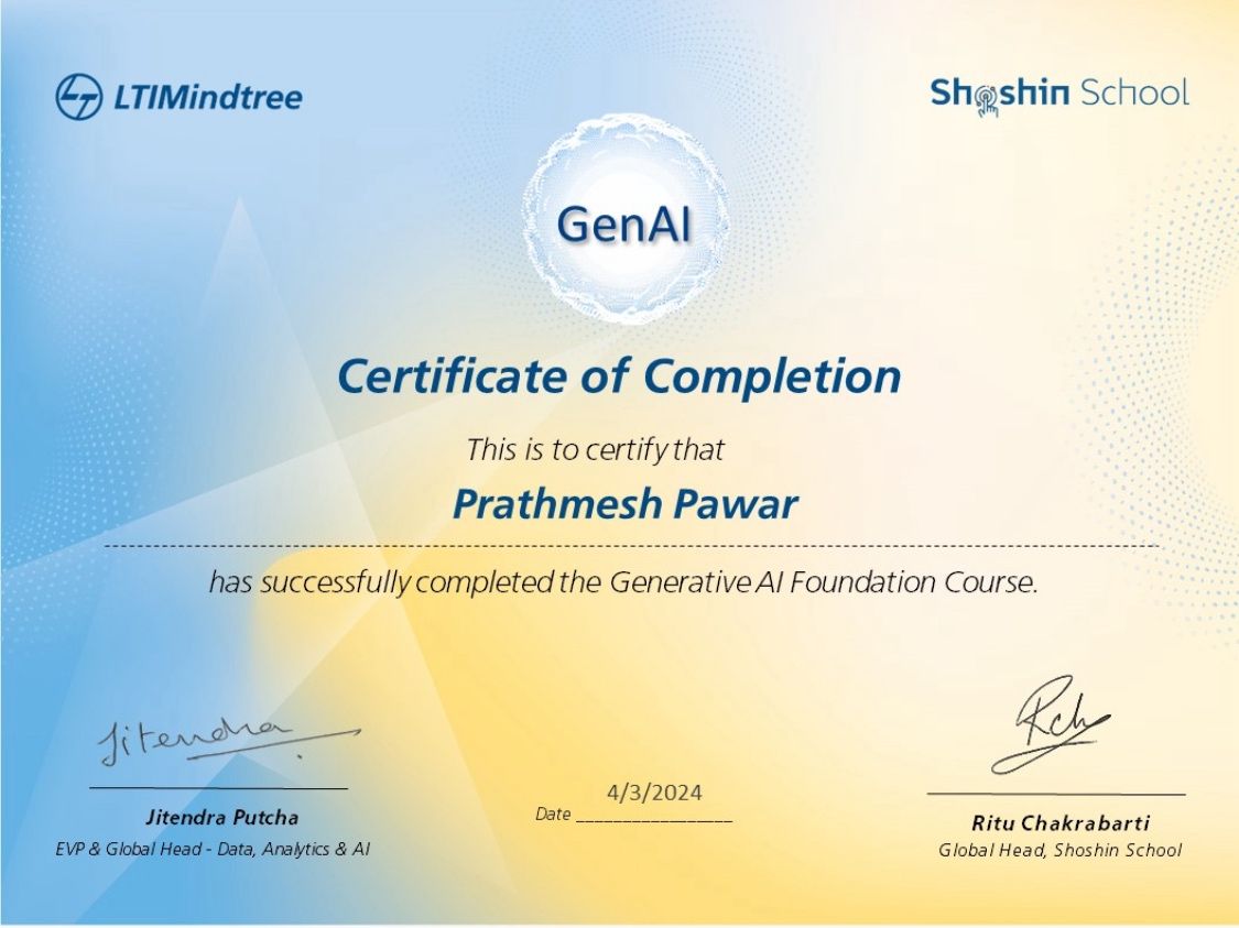 Prathamesh Pawar on LinkedIn: #generativeai #ltimindtree #aiforgood # ... Prathamesh Pawar on LinkedIn: #generativeai #ltimindtree #aiforgood # ...