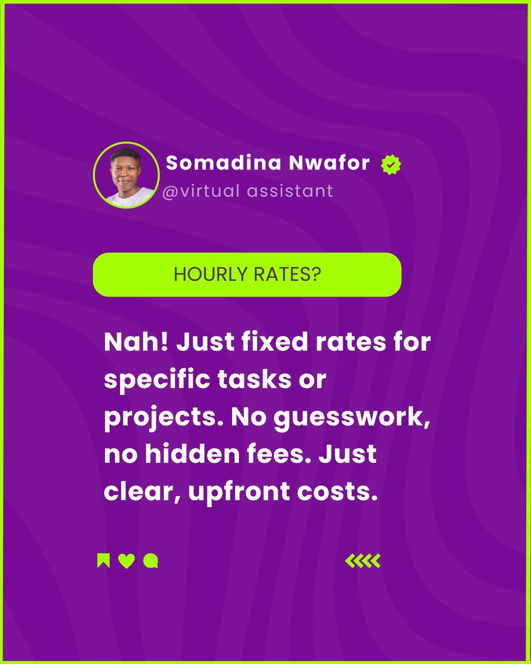 Somadina Nwafor on LinkedIn: Client: Why don't you charge per hour like ... Somadina Nwafor on LinkedIn: Client: Why don't you charge per hour like ...
