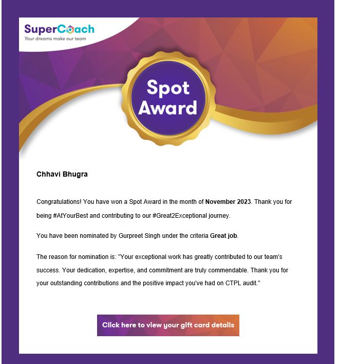 Chhavi Bhugra on LinkedIn: #gtbharat #appreciation #gt #spotaward | 16 ... Chhavi Bhugra on LinkedIn: #gtbharat #appreciation #gt #spotaward | 16 ...