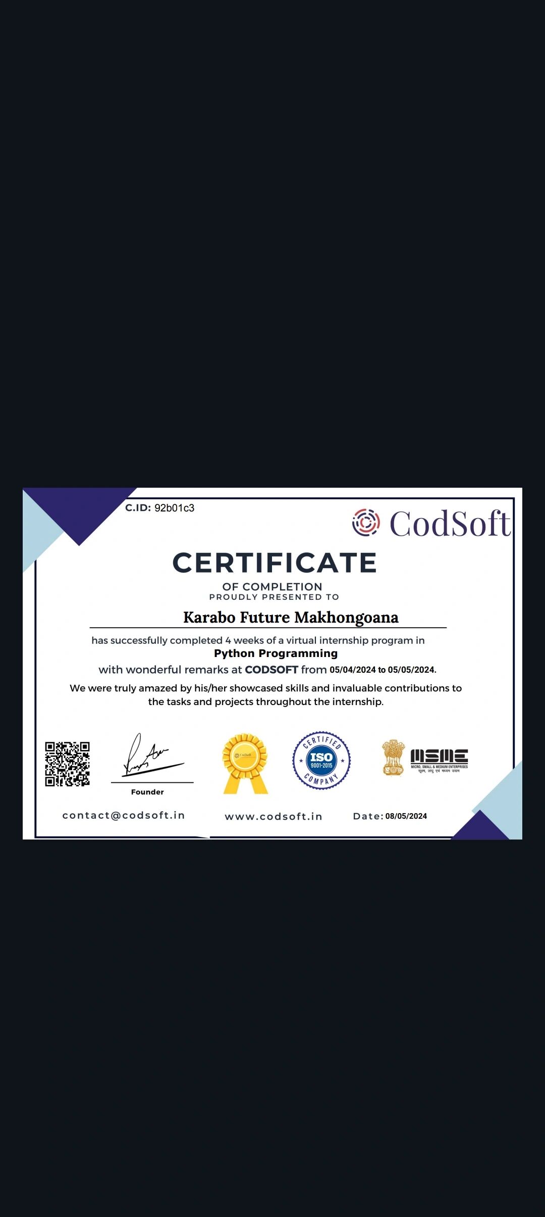 Karabo Makhongoana on LinkedIn: #codsoft #cip Karabo Makhongoana on LinkedIn: #codsoft #cip