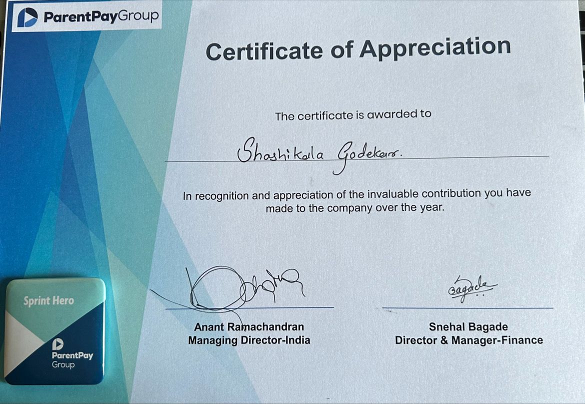 Shashikala Godekar on LinkedIn: #reward #recognition #appreciation Shashikala Godekar on LinkedIn: #reward #recognition #appreciation