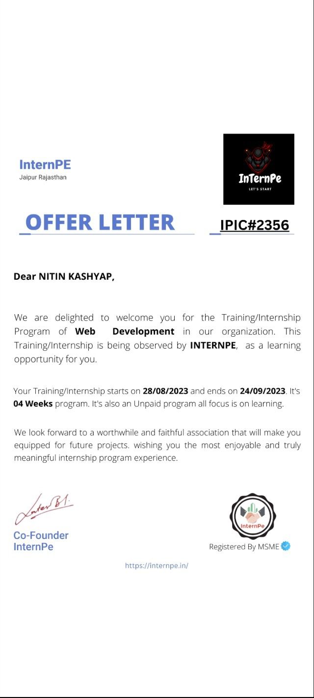 Nitin Kashyap on LinkedIn: I got a offer letter from Interpe InternPe Nitin Kashyap on LinkedIn: I got a offer letter from Interpe InternPe