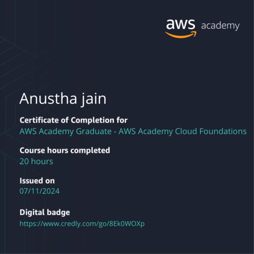 Anustha Jain on LinkedIn: #awsacademy #cloudcomputing #aws Anustha Jain on LinkedIn: #awsacademy #cloudcomputing #aws