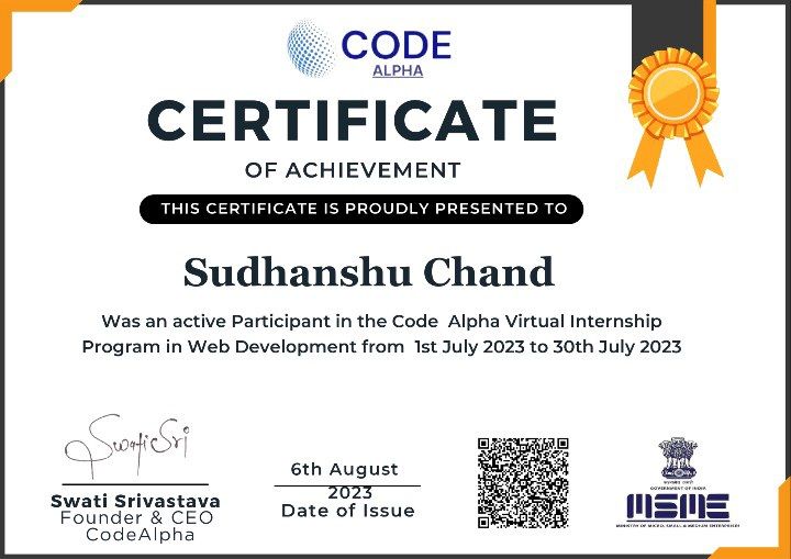 Sudhanshu Chand on LinkedIn: #webdevelopement #codealpha # ... Sudhanshu Chand on LinkedIn: #webdevelopement #codealpha # ...