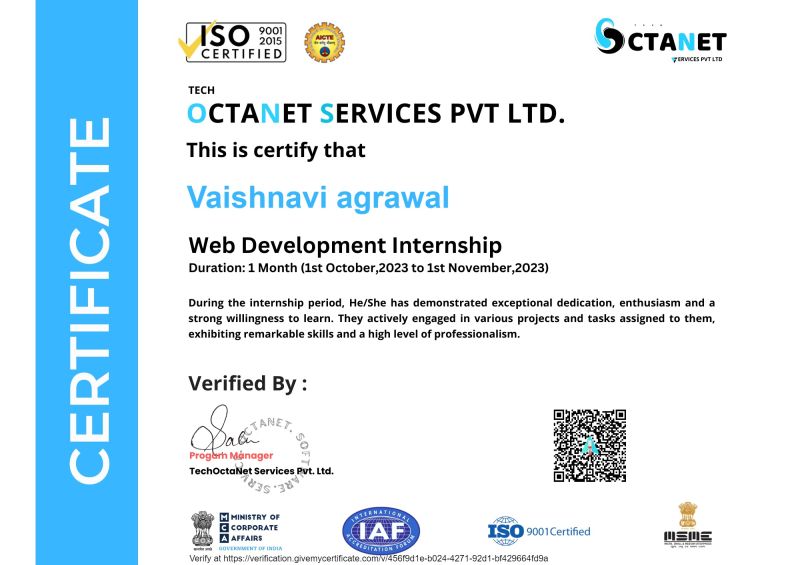 Vaishnavi Agrawal on LinkedIn: #octanet #internship #webdevelopment Vaishnavi Agrawal on LinkedIn: #octanet #internship #webdevelopment