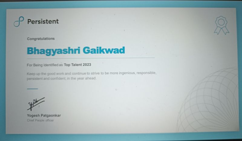 Bhagyashri Gaikwad on LinkedIn: #persistentsystems #toptalent Bhagyashri Gaikwad on LinkedIn: #persistentsystems #toptalent
