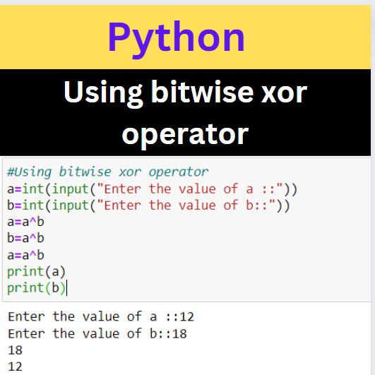 Arunima De on LinkedIn: Swapping variable using bitwise xor operator Python Arunima De on LinkedIn: Swapping variable using bitwise xor operator Python