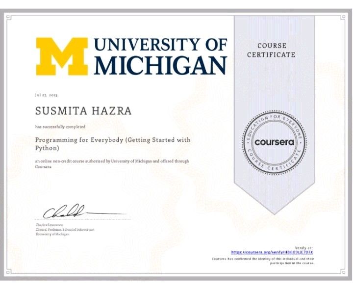 Susmita Hazra on LinkedIn: #coursera #python Susmita Hazra on LinkedIn: #coursera #python