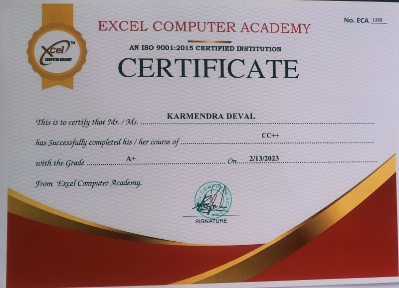KARMENDRA DEVAL on LinkedIn: I have completed my C++ course in Excel ... KARMENDRA DEVAL on LinkedIn: I have completed my C++ course in Excel ...