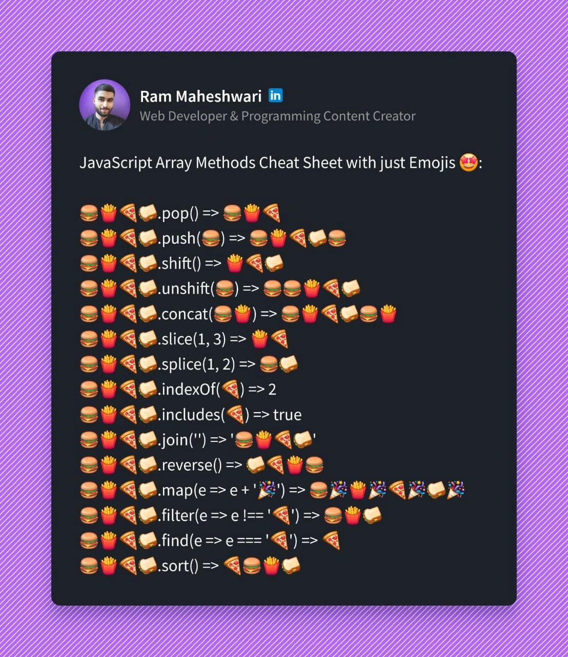 Alejandra Valdivia on LinkedIn: #javascriptarraymethods #javascript # ... Alejandra Valdivia on LinkedIn: #javascriptarraymethods #javascript # ...