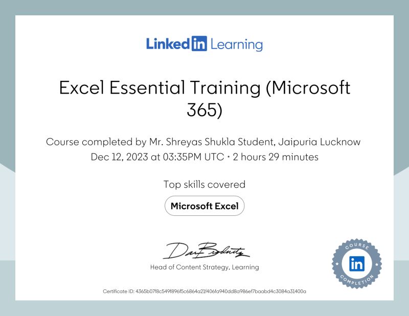 Shreyas Shukla on LinkedIn: Certificate of Completion Shreyas Shukla on LinkedIn: Certificate of Completion