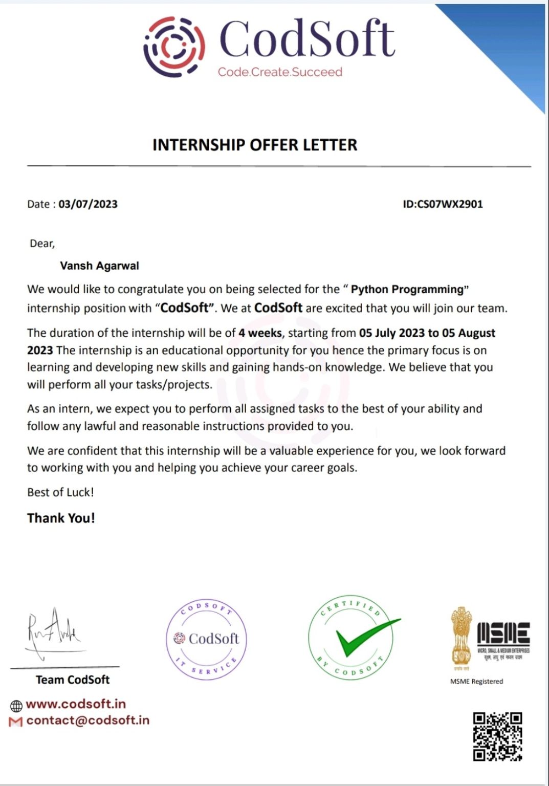 Vansh Agarwal on LinkedIn: #codsoft #internship #learning #career # ... Vansh Agarwal on LinkedIn: #codsoft #internship #learning #career # ...