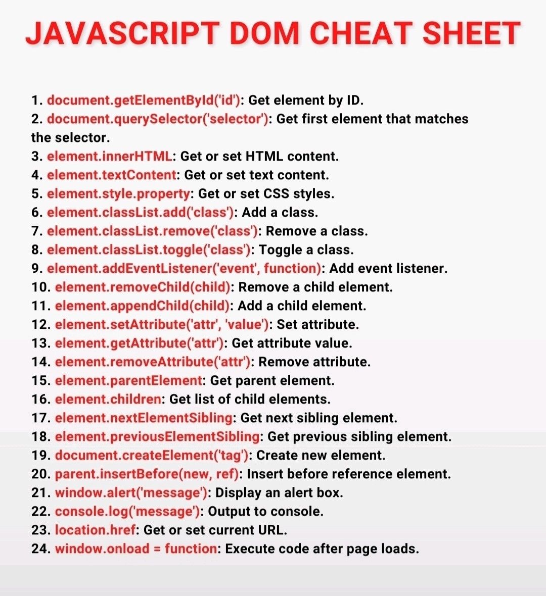 Iqonic Design on LinkedIn: Javascript DOM cheatsheet 🔥 Iqonic Design on LinkedIn: Javascript DOM cheatsheet 🔥