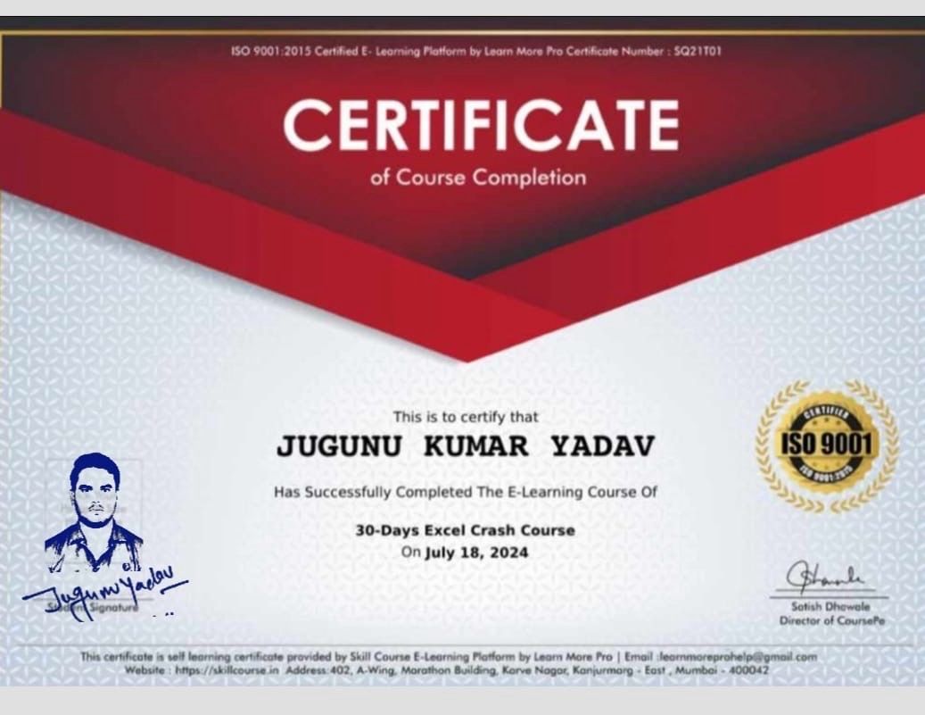 Yadav Jugunu on LinkedIn: Completed my advanced Microsoft Excel cross ... Yadav Jugunu on LinkedIn: Completed my advanced Microsoft Excel cross ...