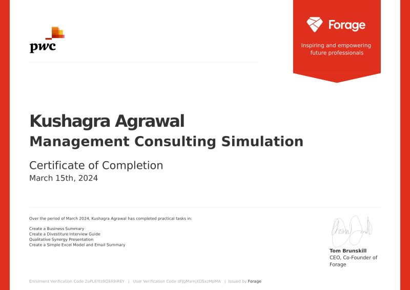 Kushagra Agrawal on LinkedIn: I just completed PwC US's Management ... Kushagra Agrawal on LinkedIn: I just completed PwC US's Management ...