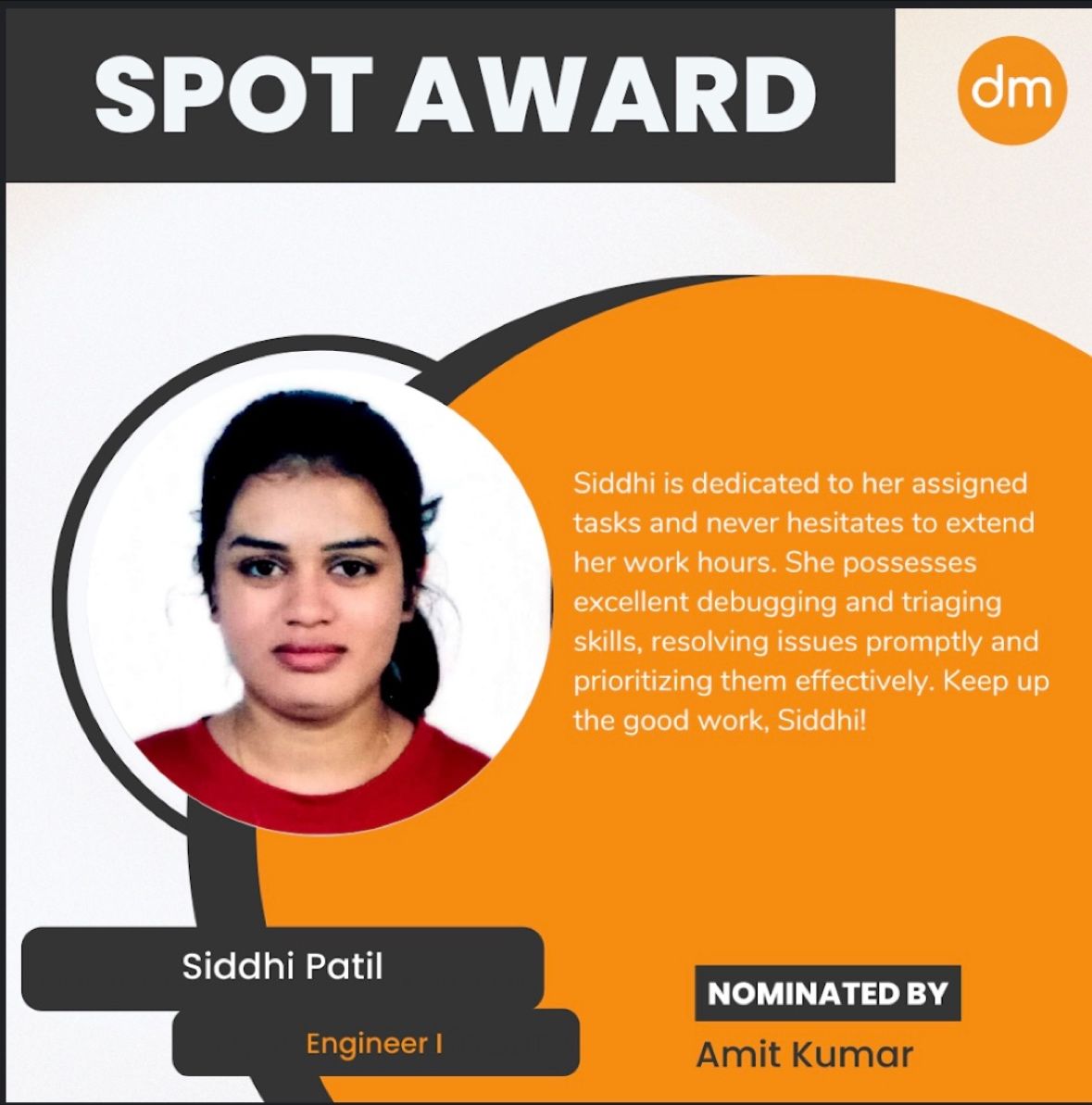 Siddhi Patil on LinkedIn: #spotaward Siddhi Patil on LinkedIn: #spotaward