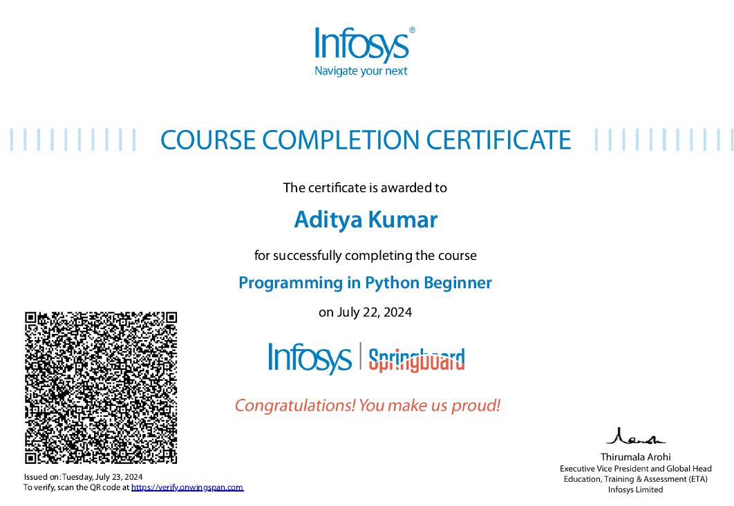 Aditya Kumar on LinkedIn: #pythonprogramming #infosys # ... Aditya Kumar on LinkedIn: #pythonprogramming #infosys # ...