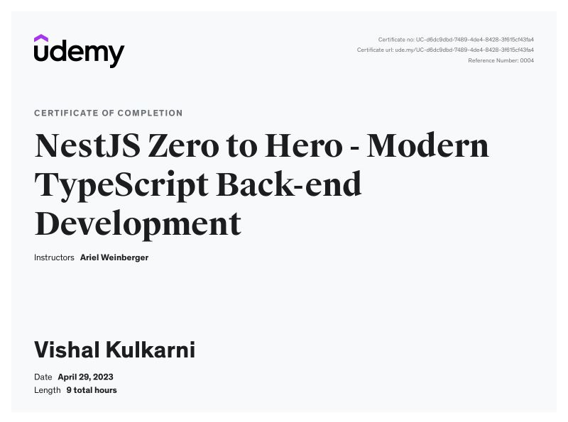 Vishal Kulkarni on LinkedIn: #nodejs #nestjs #typescript #udemy # ... Vishal Kulkarni on LinkedIn: #nodejs #nestjs #typescript #udemy # ...