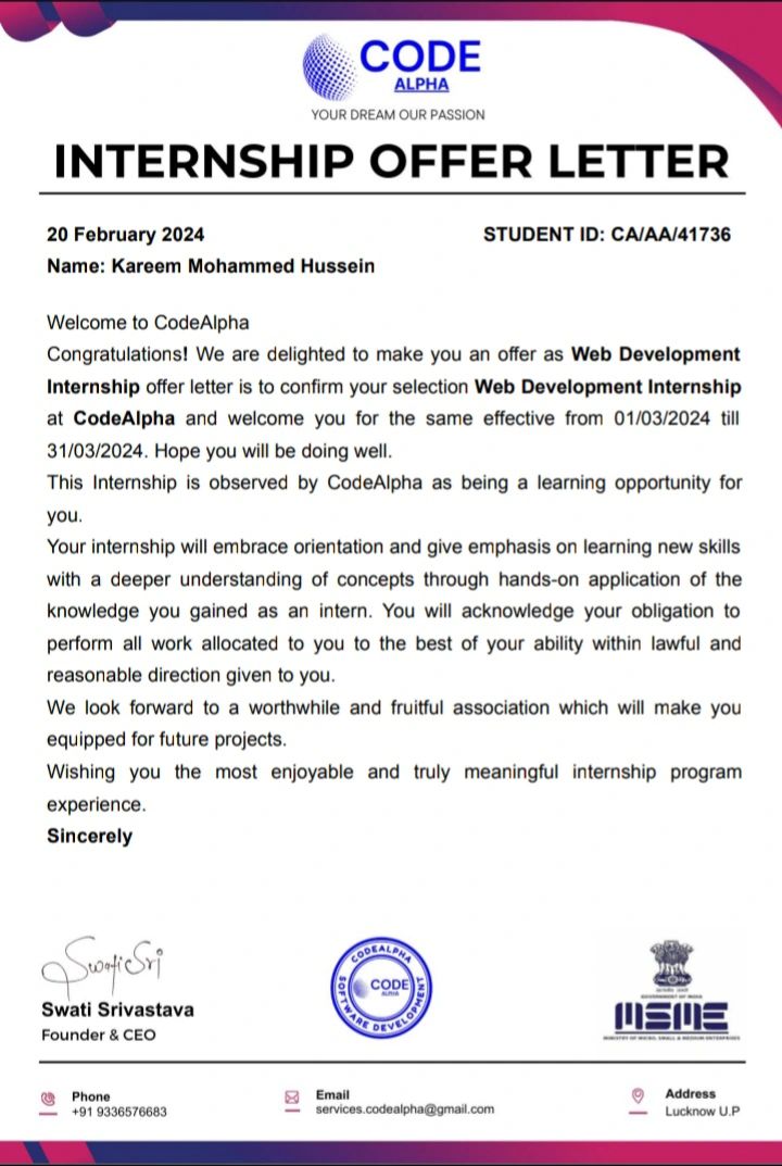 Kareem Mohammed on LinkedIn: #webdevelopment #internship #codealpha Kareem Mohammed on LinkedIn: #webdevelopment #internship #codealpha