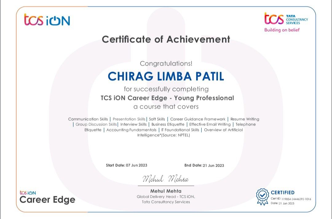 CHIRAG PATIL on LinkedIn: #tcsion #certification #pmt #marketing # ... CHIRAG PATIL on LinkedIn: #tcsion #certification #pmt #marketing # ...