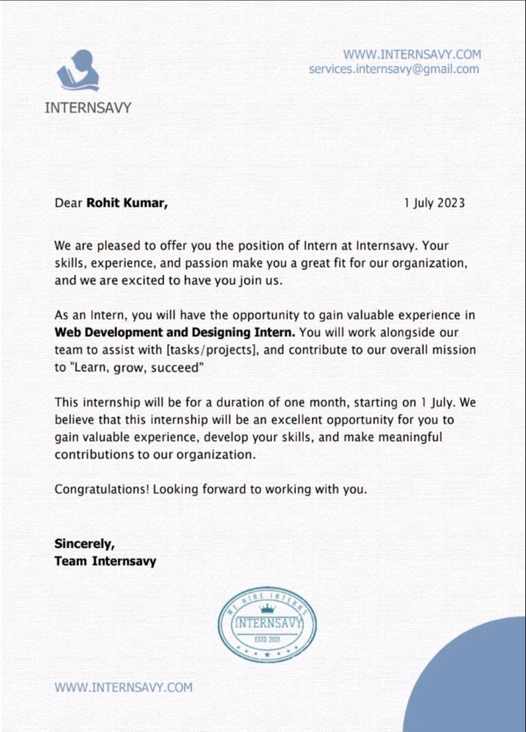 Rohit Kumar on LinkedIn: #internsavy #thankyou #internsavy #internship ... Rohit Kumar on LinkedIn: #internsavy #thankyou #internsavy #internship ...