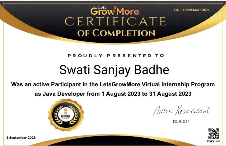 Swati Badhe on LinkedIn: #letsgrowmore #internship # ... Swati Badhe on LinkedIn: #letsgrowmore #internship # ...