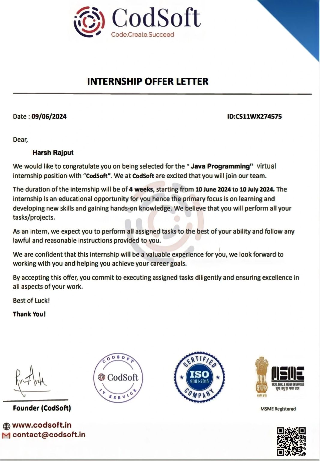 Harsh Rajput on LinkedIn: #internship #codsoft #java #programming Harsh Rajput on LinkedIn: #internship #codsoft #java #programming