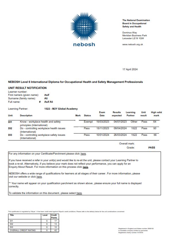 Asif Ali Amir CMIOSH on LinkedIn: #nebosh | 198 comments Asif Ali Amir CMIOSH on LinkedIn: #nebosh | 198 comments