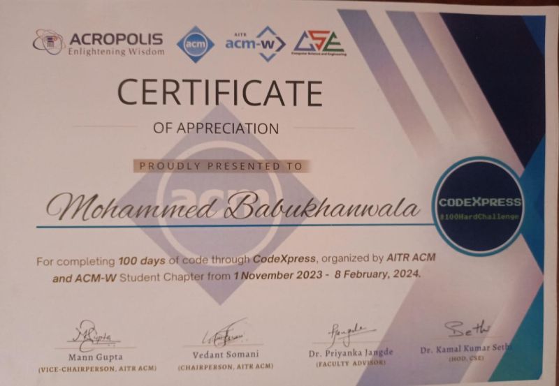 Mohammed Babukhanwala on LinkedIn: #codingjourney #dsa #achievementunlocked Mohammed Babukhanwala on LinkedIn: #codingjourney #dsa #achievementunlocked