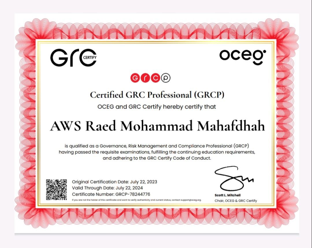 Aous Mahafzah ®RMP , PSM1, GRCP, GRCA on LinkedIn: #governance #risk # ... Aous Mahafzah ®RMP , PSM1, GRCP, GRCA on LinkedIn: #governance #risk # ...
