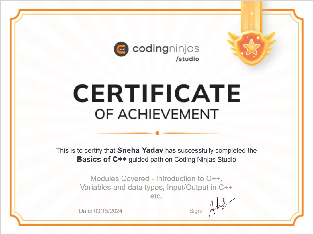 Sneha Yadav on LinkedIn: #codingninjas #cplusplus #programming # ... Sneha Yadav on LinkedIn: #codingninjas #cplusplus #programming # ...