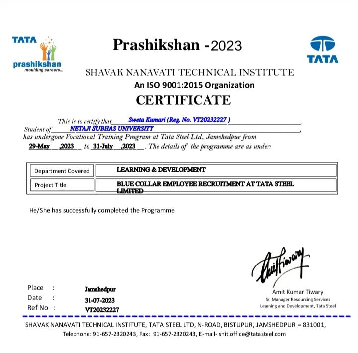 Sweta Kumari on LinkedIn: #internship #hr #mba #job #tatasteel # ... Sweta Kumari on LinkedIn: #internship #hr #mba #job #tatasteel # ...