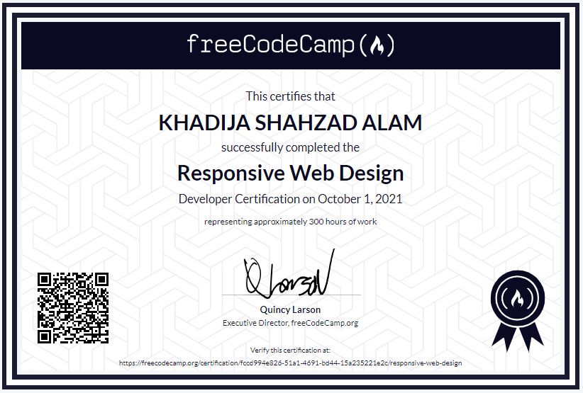 Khadijah Shahzad on LinkedIn: Responsive Web Design-Certificate Khadijah Shahzad on LinkedIn: Responsive Web Design-Certificate