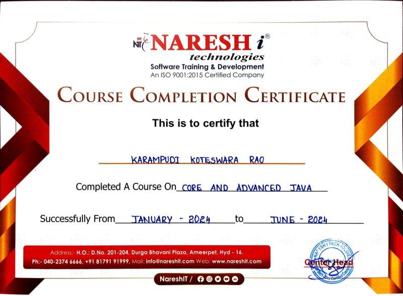 KoteswaraRao Karampudi on LinkedIn: Core JAVA & Advanced JAVA KoteswaraRao Karampudi on LinkedIn: Core JAVA & Advanced JAVA