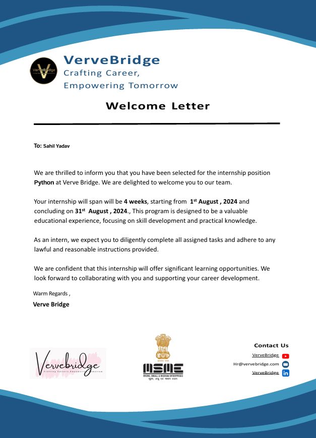 Yaduvanshi Sahil on LinkedIn: #internship #python #vervebridge # ... Yaduvanshi Sahil on LinkedIn: #internship #python #vervebridge # ...