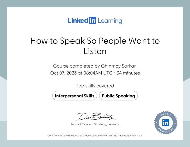 Chinmoy Sarkar on LinkedIn: Certificate of Completion Chinmoy Sarkar on LinkedIn: Certificate of Completion