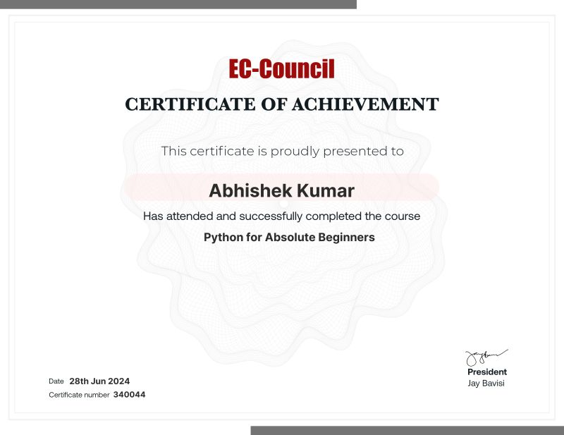 Abhishek Kumar on LinkedIn: #python #programming #certification # ... Abhishek Kumar on LinkedIn: #python #programming #certification # ...