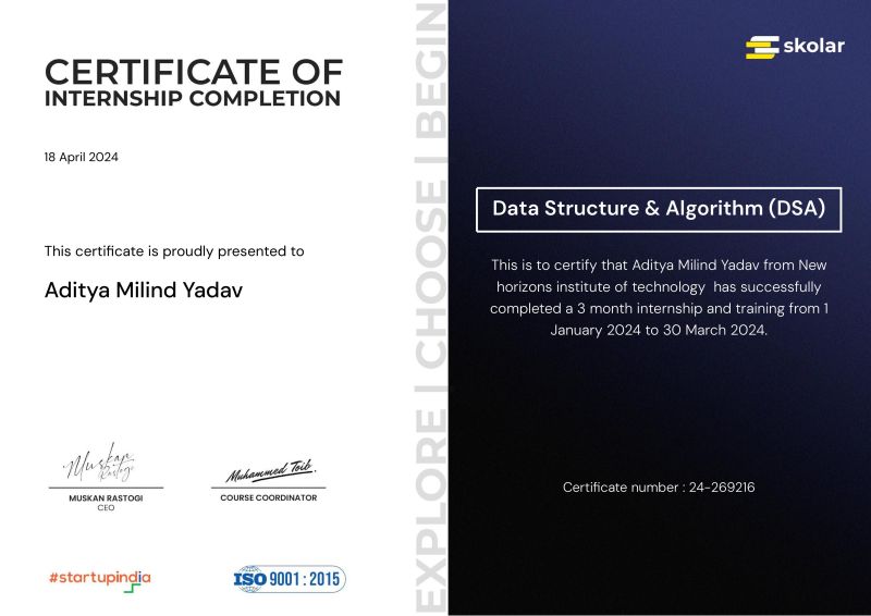 Aditya Yadav on LinkedIn: 🎓 DSA Certificate: Successfully completed a ... Aditya Yadav on LinkedIn: 🎓 DSA Certificate: Successfully completed a ...