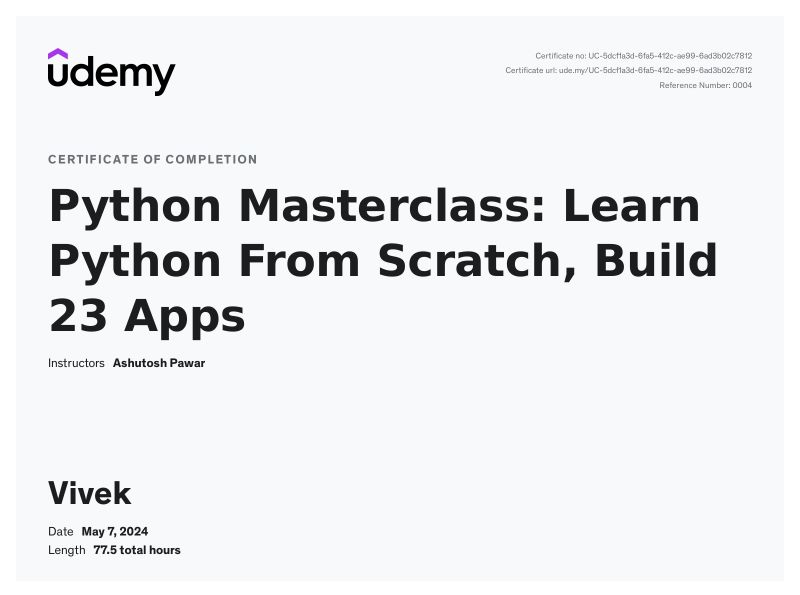 Finished Python course on Udemy | Doddi Vivek posted on the topic ... Finished Python course on Udemy | Doddi Vivek posted on the topic ...