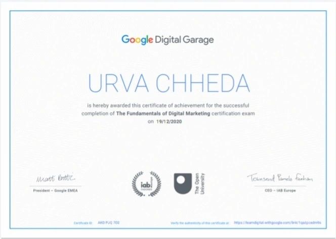 URVA CHHEDA on LinkedIn: I've achieved certificate of Google Digital ... URVA CHHEDA on LinkedIn: I've achieved certificate of Google Digital ...